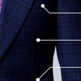 Close-up of suit jacket showing labeled floating chest section feature ...