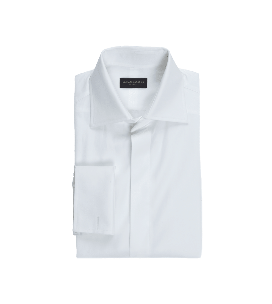 White Poplin Fly Front Tuxedo Shirt | Michael Andrews Bespoke, New York ...