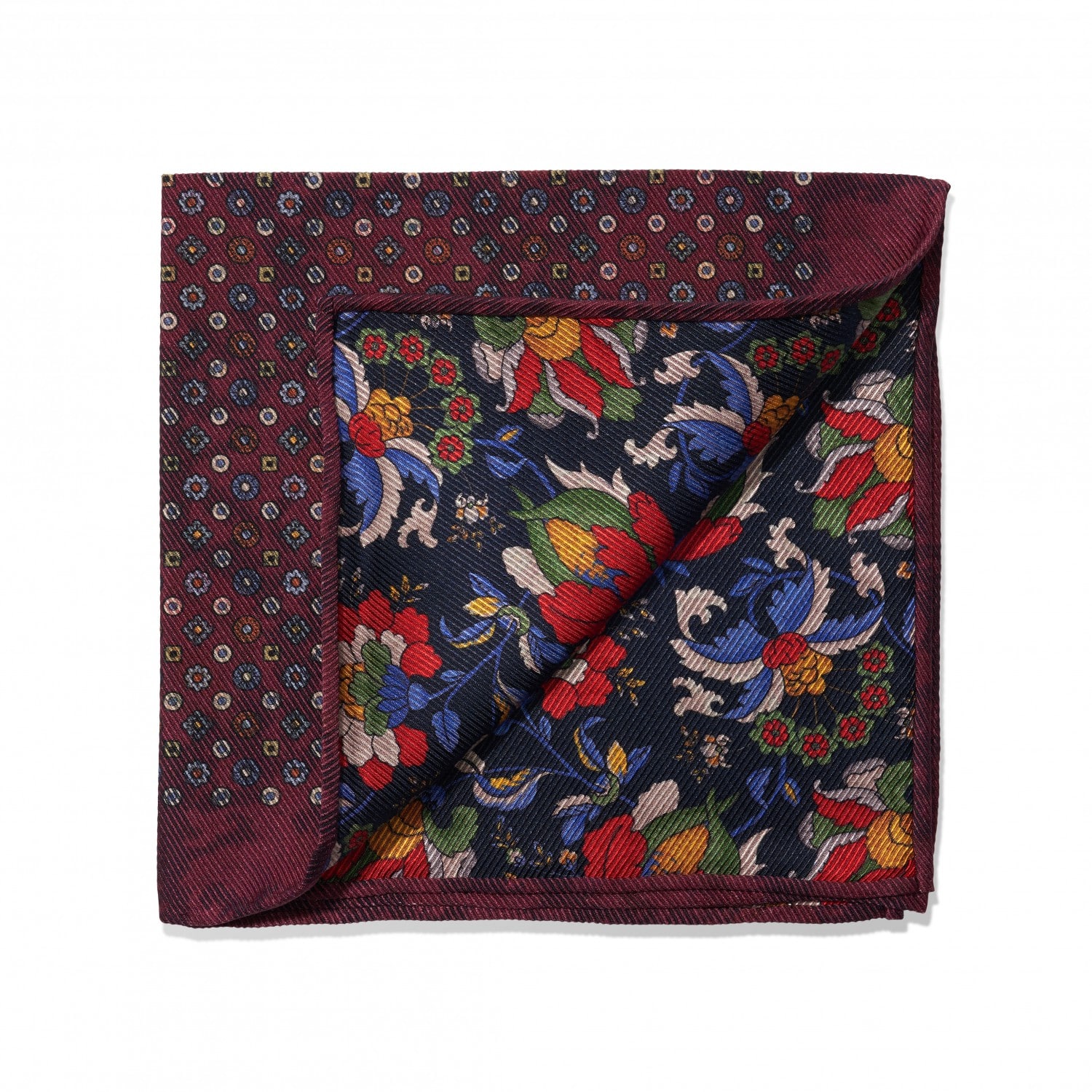 Maroon Medallion and Floral Print Double Sided Pocket Square | Michael ...