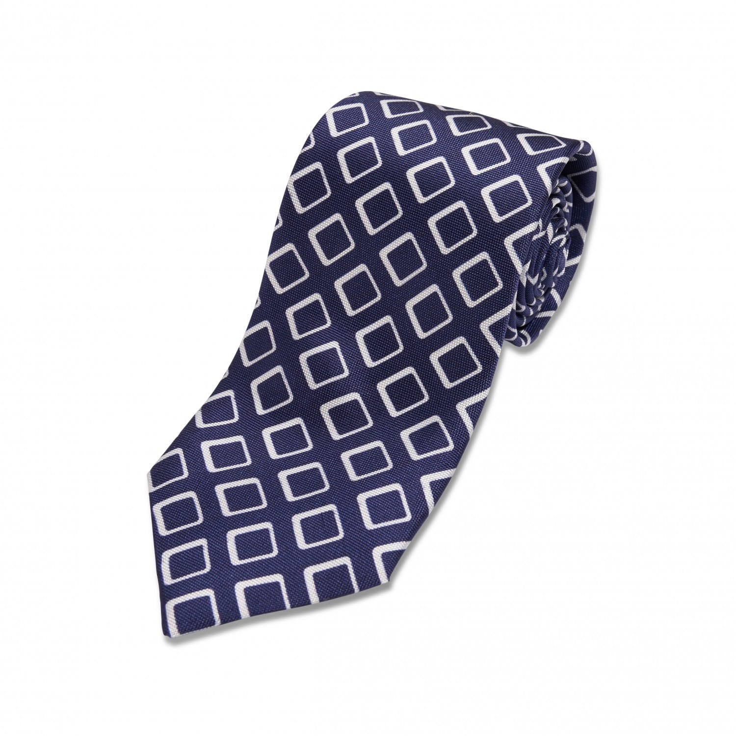 Navy & White Geometric Silk Necktie | Michael Andrews Bespoke, New York ...