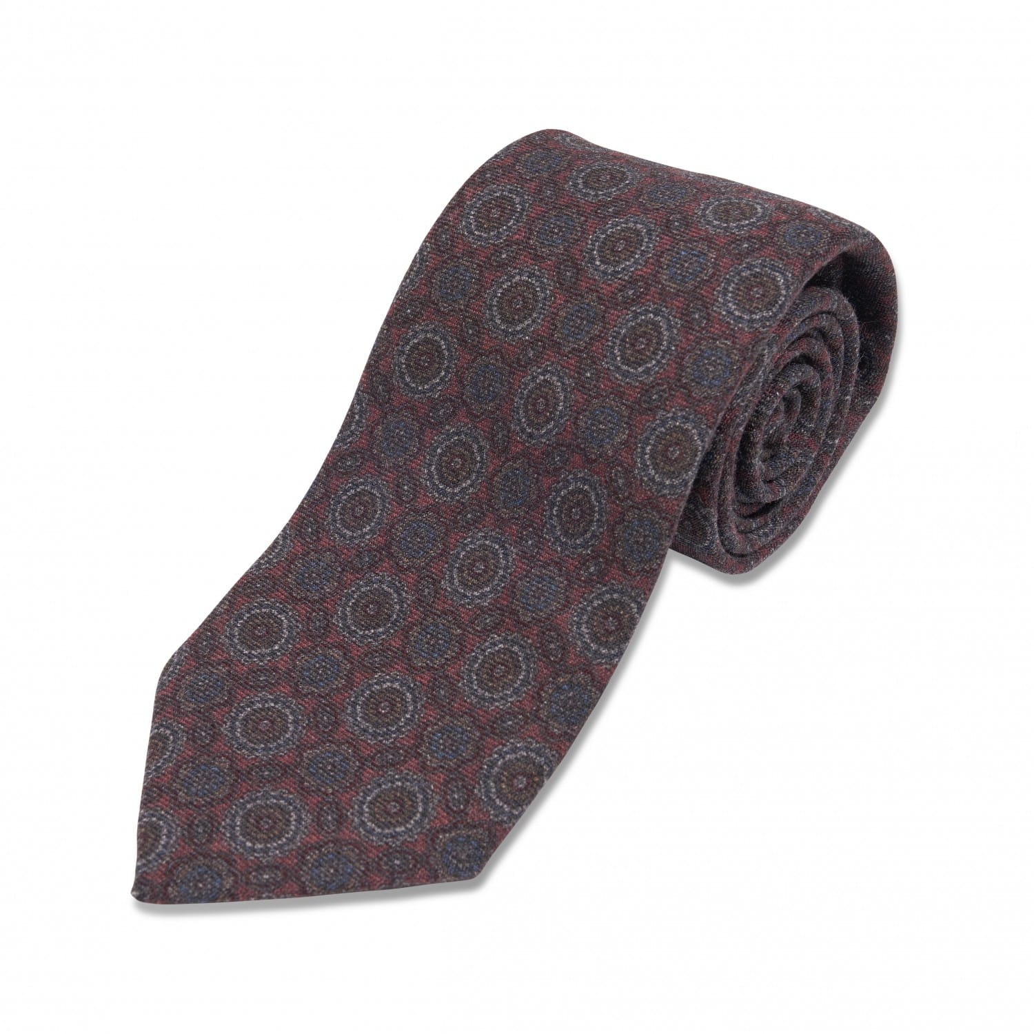 Pink w/ Tan & Blue Large Medallion Wool Necktie | Michael Andrews ...