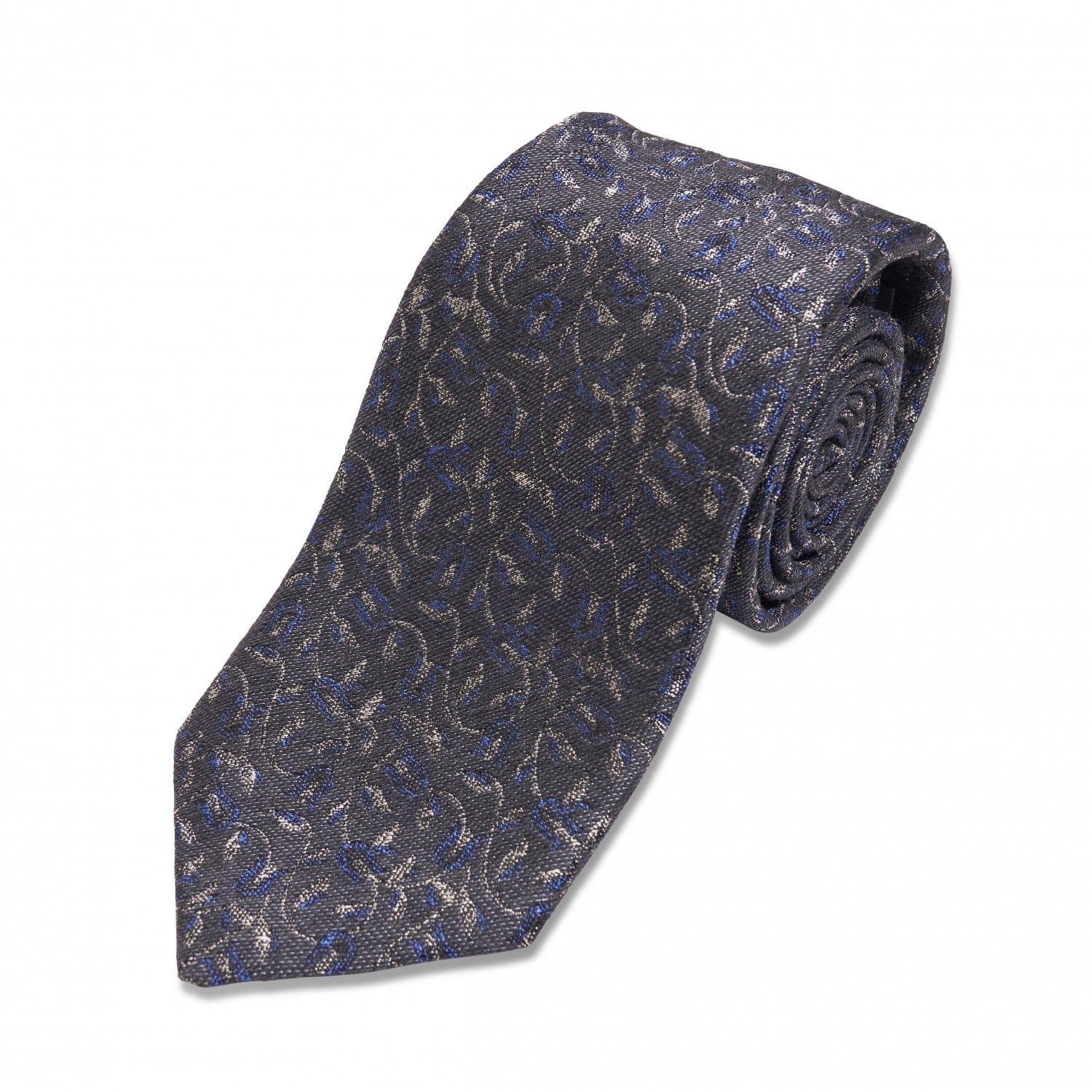 Michael Andrews Bespoke | Grey with Blue Floral Silk/Wool Necktie