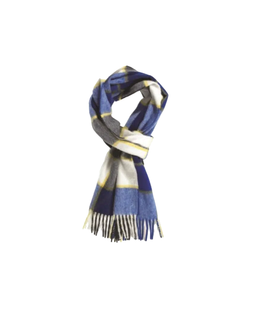 Cobalt White Yellow Framed Buffalo Check Cashmere Scarf | Michael ...