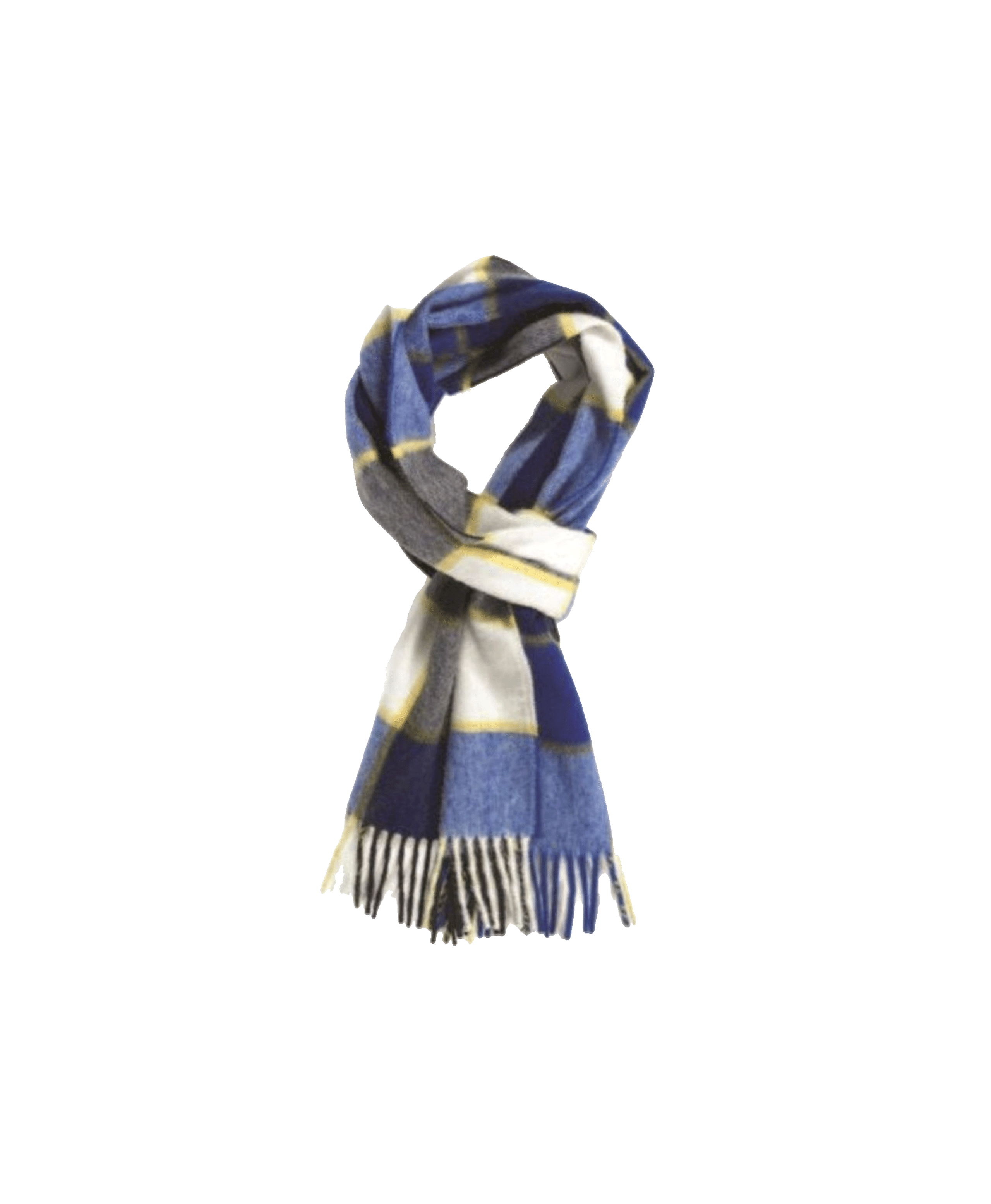 Cobalt White Yellow Framed Buffalo Check Cashmere Scarf | Michael ...