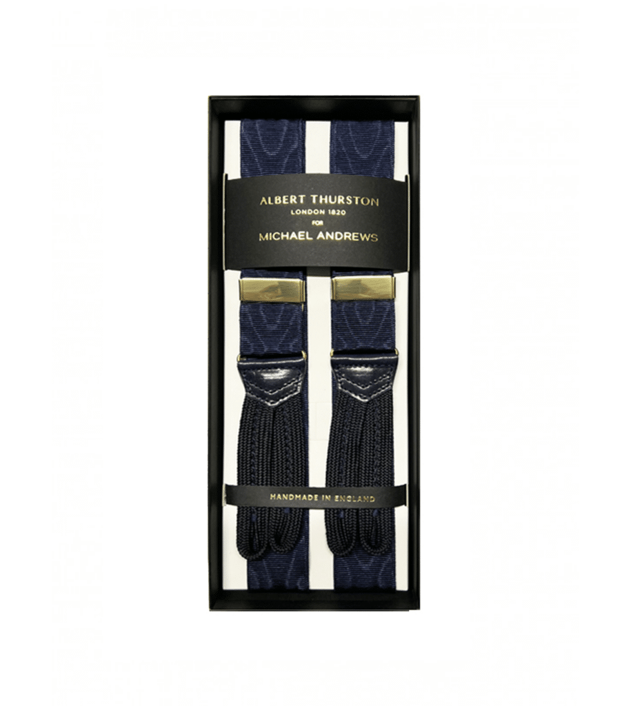 Michael Andrews Bespoke | Navy Moiré Suspenders - Gold