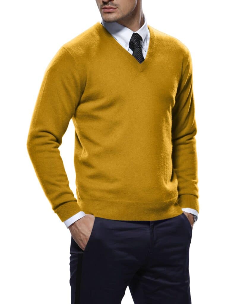 Michael Andrews Bespoke | Gold Merino Wool V-Neck Sweater