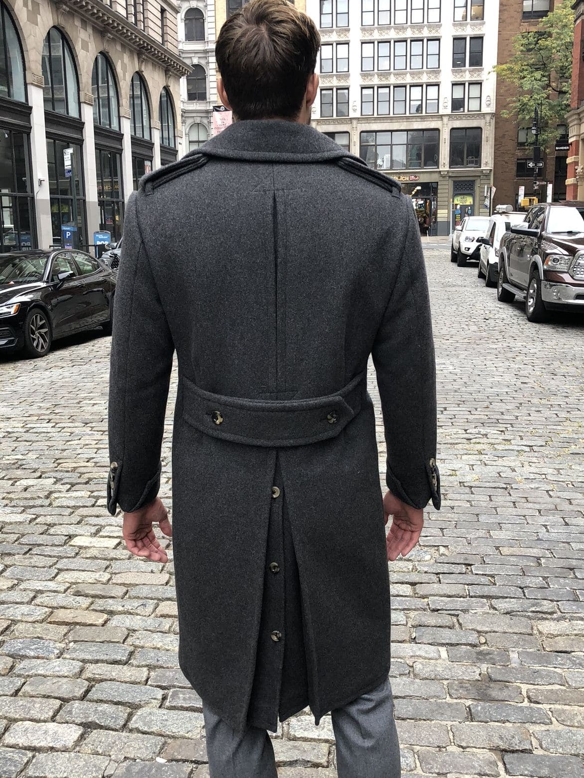 Charcoal Grey Solid Great Coat | Michael Andrews Bespoke, New York's ...