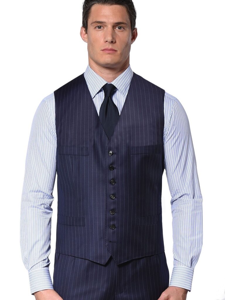 NAVY TWILL STRIPE CLASSIC 7-BUTTON VEST | Michael Andrews Bespoke, New ...