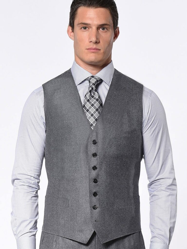 Steel Grey Flannel Classic 7-Button Vest | Michael Andrews Bespoke, New ...