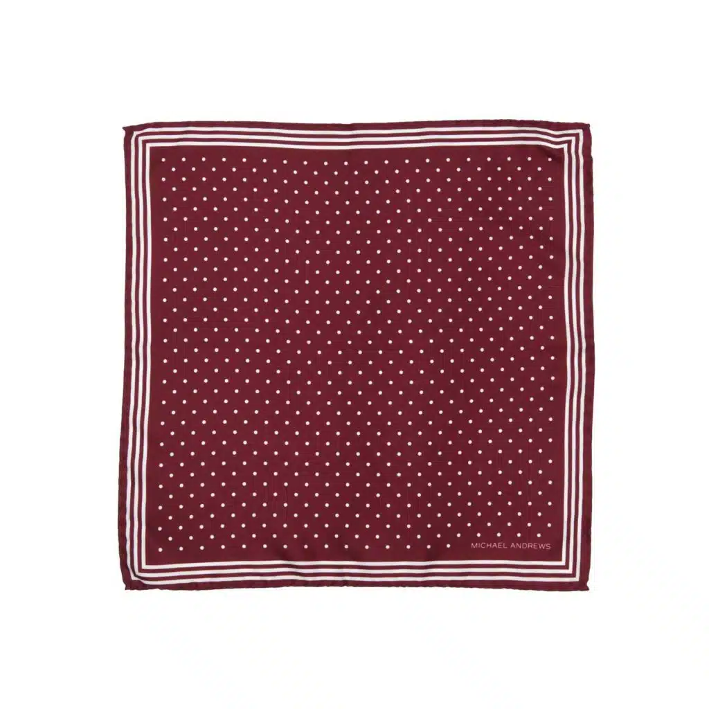 Burgundy Pocket Square with Classic White Polka Dots and Striped Border ...