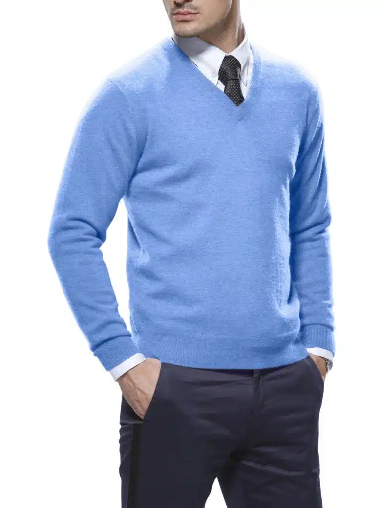 Michael Andrews Bespoke | Sky Blue Cashmere V-Neck Sweater