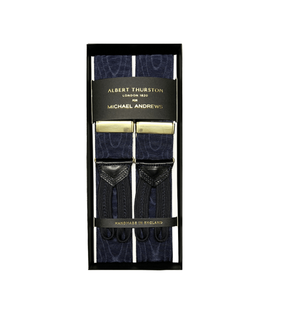 Michael Andrews Bespoke | Navy Moiré Suspenders - Gold