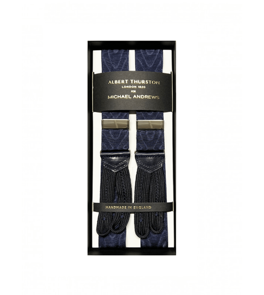 Michael Andrews Bespoke | Navy Moiré Suspenders - Silver